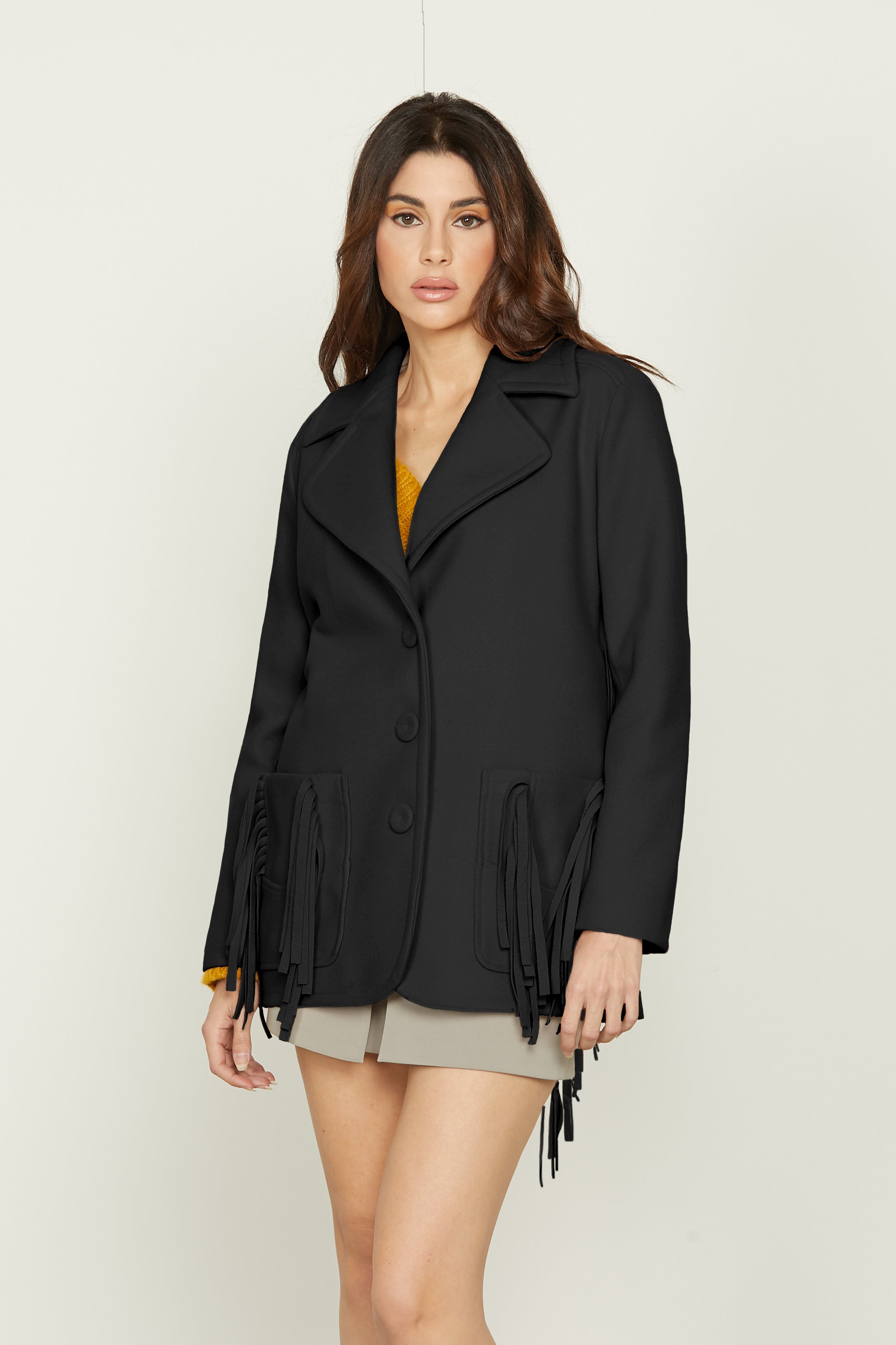 Cappotto BRUMY manica lunga con tasche toppa più frange – Relish