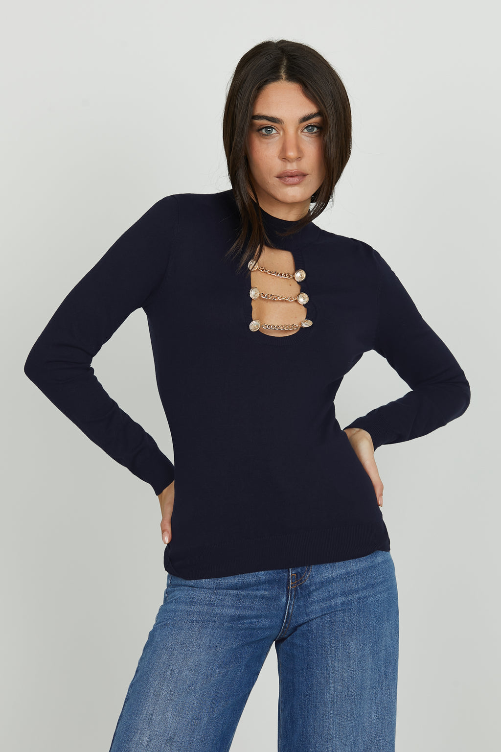 Maglia CHOGOLISA manica lunga colletto con apertura più catene più bot ...