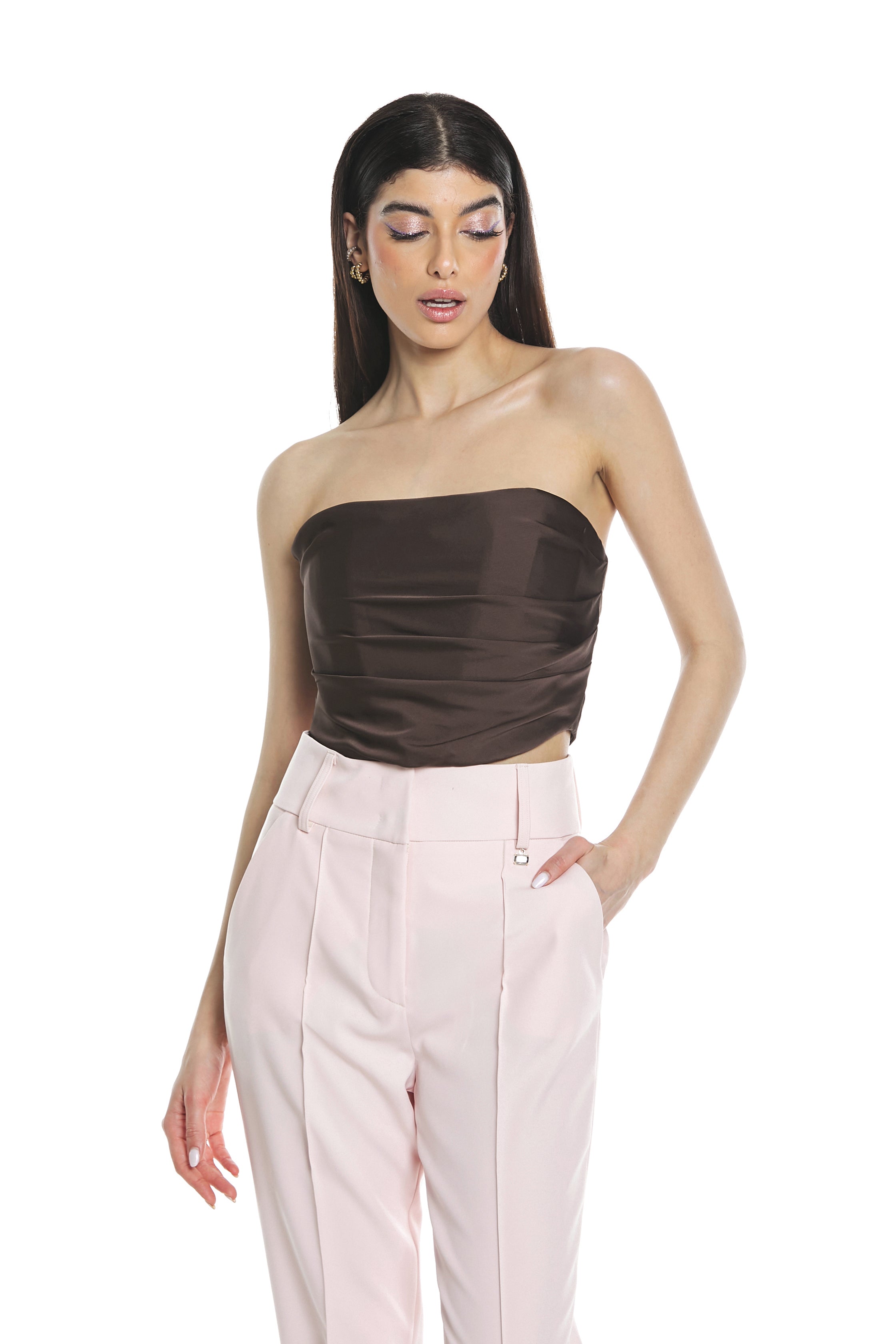 Top ALBALI corsetto con stecche più arricci più zip retro – Relish