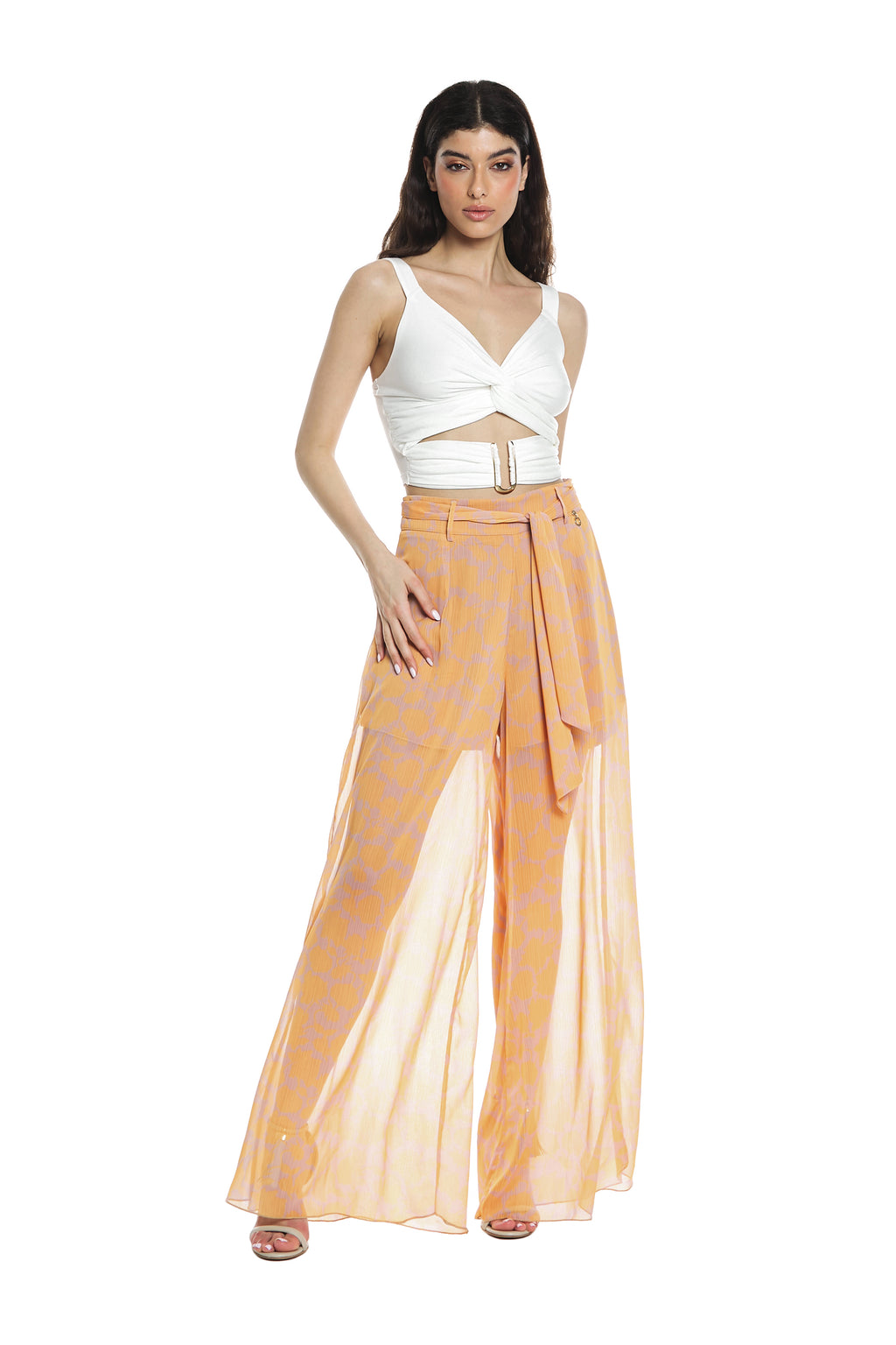 MUREST high waist wide leg trousers with flower patterned belt – Relish
