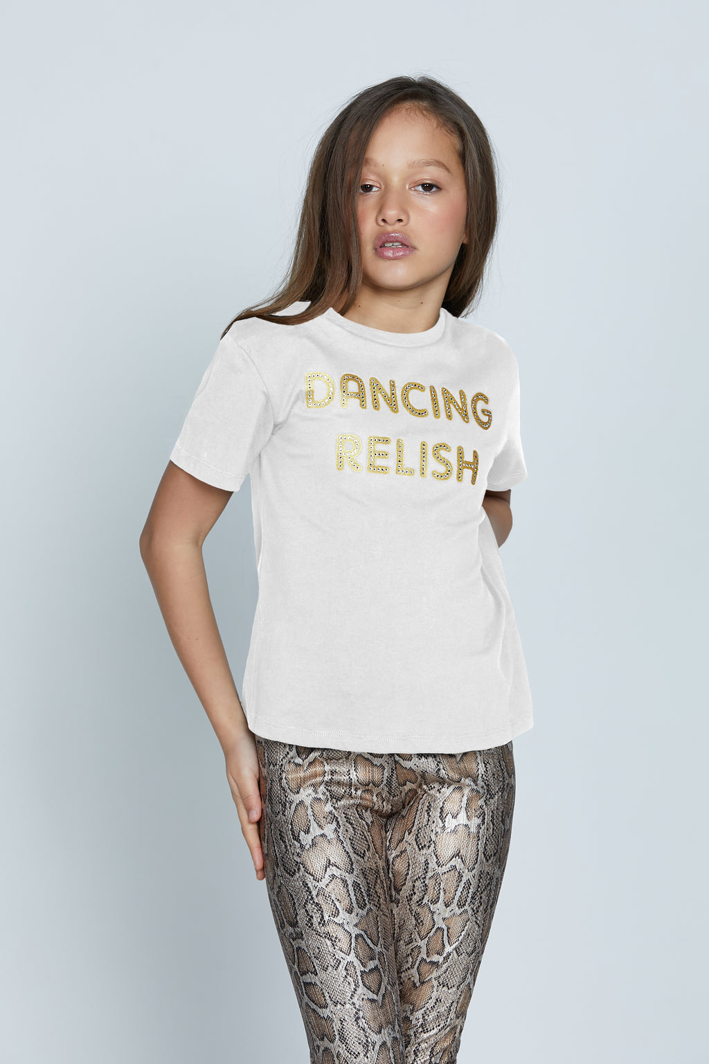 RELISH GIRL | T-shirt FUSAE mezza manica con stampa più strass – Relish