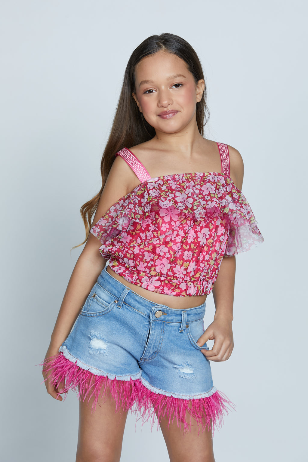 RELISH GIRL | CALADIO top with ruffles and floral patterned logoed ...